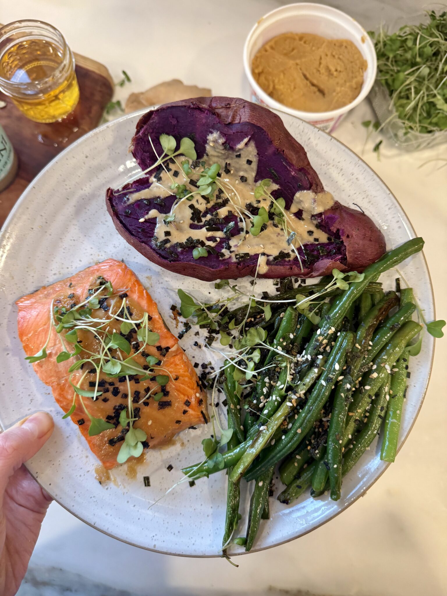 Miso Salmon with Baked Purple Sweet Potatoes - Lakeside Natural Medicine